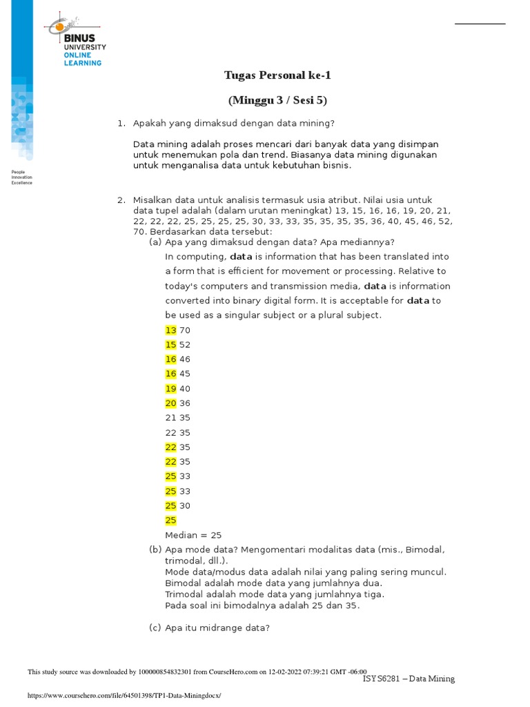 TP1 Data Mining | PDF | Metode & Bahan Ajar