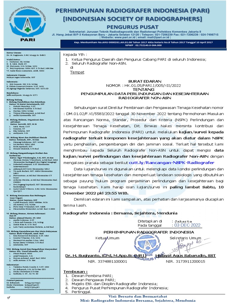 HK.005.XII.2022 - Edaran Pengisian Data Perlindungan & Kesejahteraan Radiografer Non-ASN | PDF ...