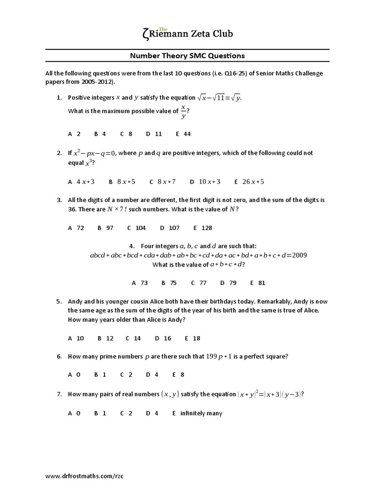 RZC-SMC-NumberTheory | PDF | Prime Number | Numbers