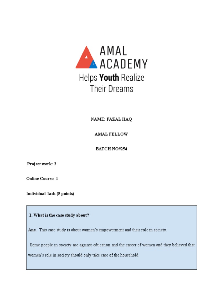 Amal Academy - Project Work 3 | PDF | Liberal Arts Education | Behavior ...