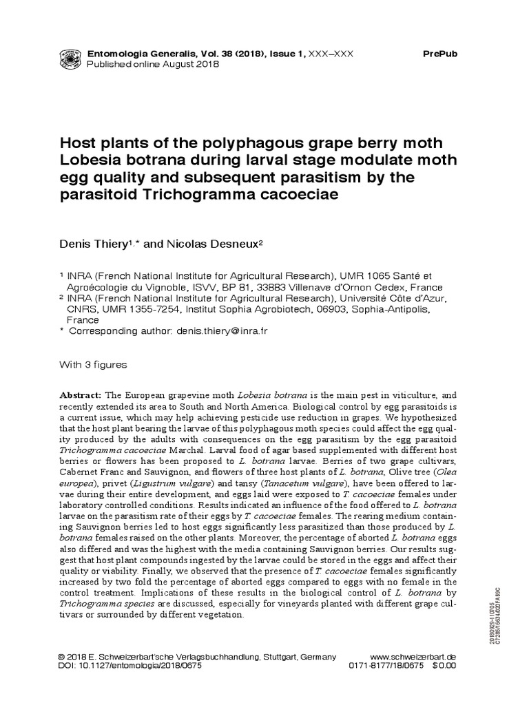 Entomologia Host Plants of the Polyphagous Grape Berry Moth Lobesia ...