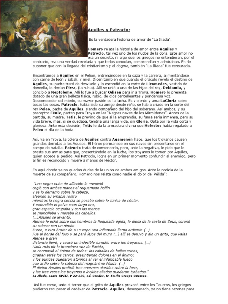 Aquiles y Patroclo | PDF | Aquiles | Ilíada