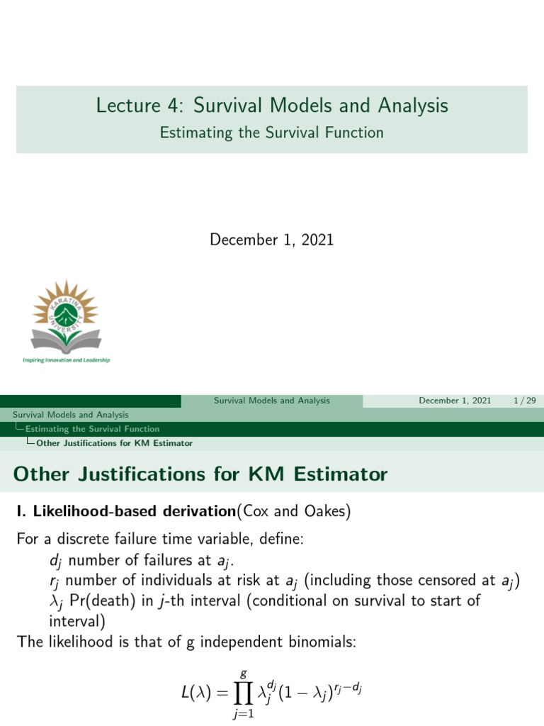 Kaplan-Meier Estimator in Survival Analysis | PDF