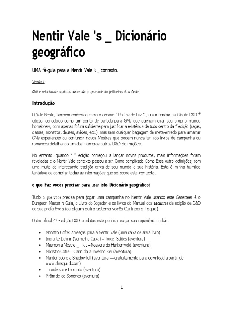 A Nentir Vale Gazetteer | PDF