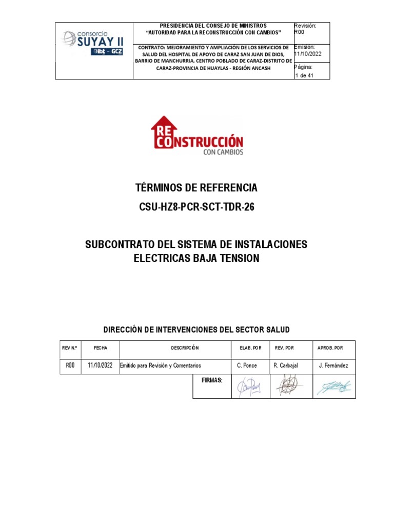 Csu-Hz8-Pcr-Sct-Tdr-26-Subcontrato de Iiee de Baja Tensión Caraz - R00 ...