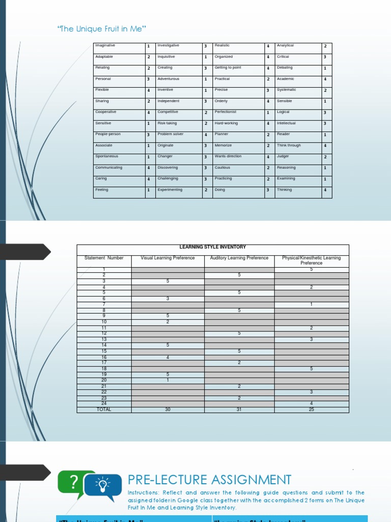 Pre Lecture Activity | PDF | Learning Styles | Learning