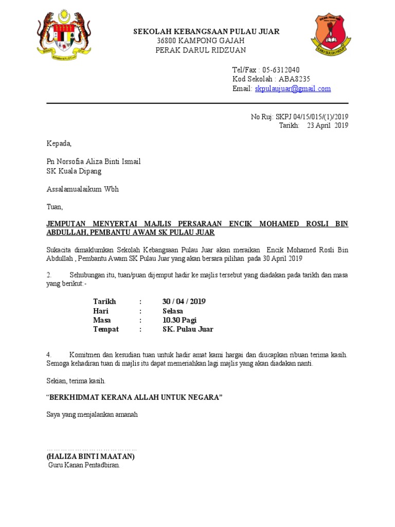 SURAT Jemputan VIP - Majlis Persaraan | PDF