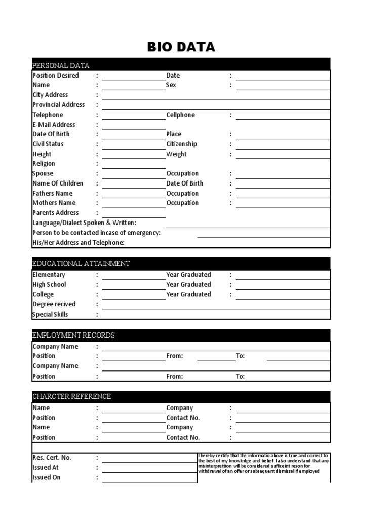 Bio Data Resume | PDF | Government And Personhood | Linguistics