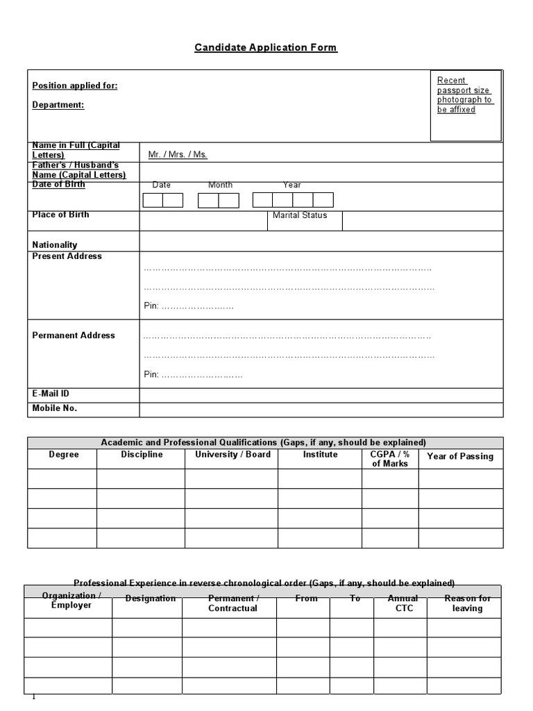 Candidate Application Form | PDF