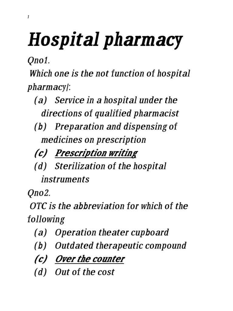 Hospital Pharmacy Mcqs | PDF | Pharmacy | Prescription Drugs
