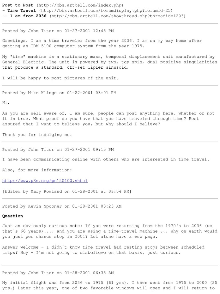 Time Travellers Tale, A - John Titor | PDF | Time Travel