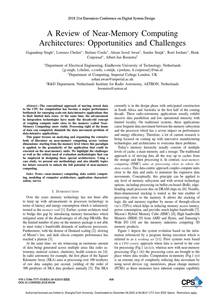 A Review Of Near Memory Computing Architectures Opportunities And