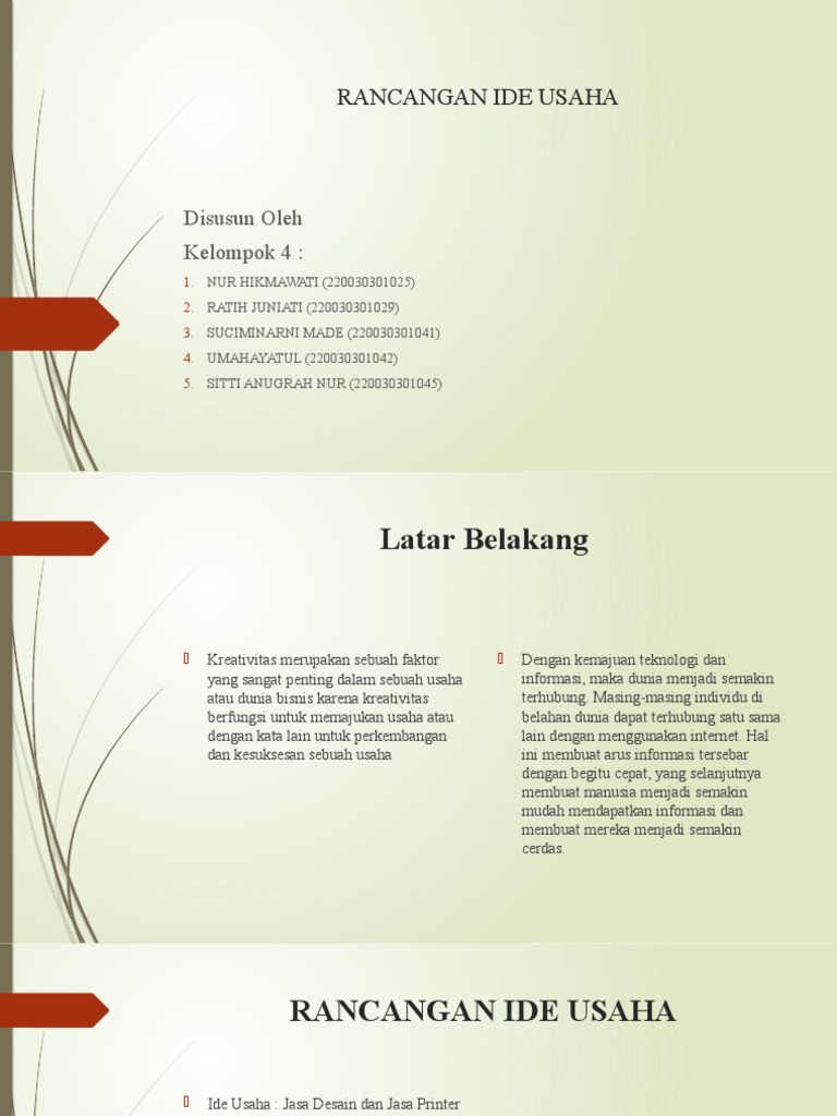 Rancangan Ide Usaha | PDF | Bisnis | Seni