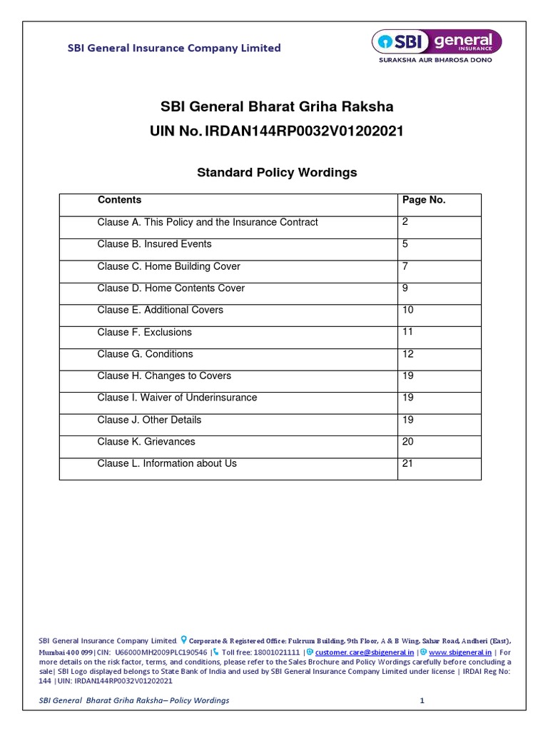 BHARAT GRIHA RAKSHA Wordings | PDF | Insurance | Pollution