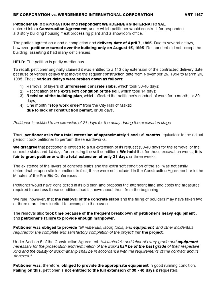 BF Corp vs. Werdenberg Int'l Corp Case Summary | PDF | Concrete ...