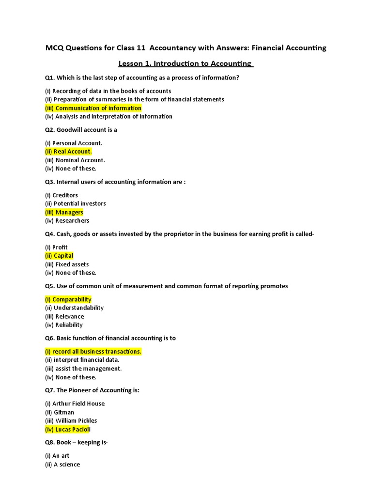 MCQ Questions For Class 11 Accountancy With Answers: Financial ... MCQ Questions For Class 11 Accountancy With Answers: Financial ...