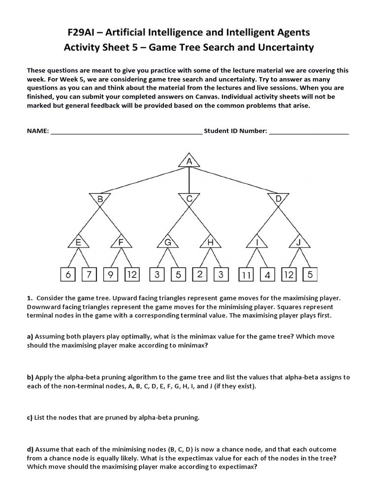 ActivitySheet5 RP Game Tree Search and Uncertainty | PDF | Algorithms ...