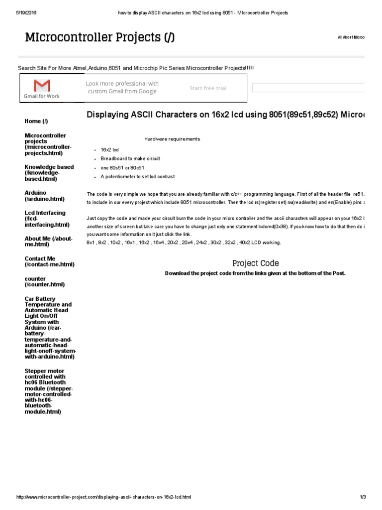 How To Display ASCII Characters On 16x2 LCD Using 8051 ...