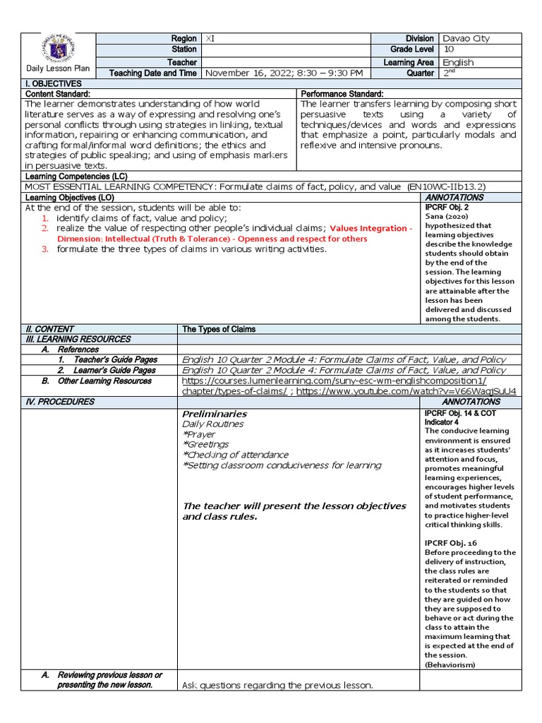 GRADE 10 - English DLP | PDF | Learning | Teaching Method