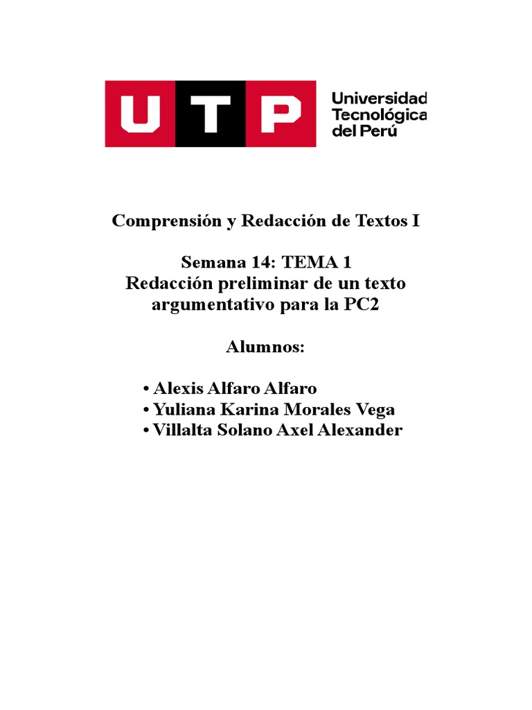 Redaccion Preliminar de Un Texto Argumentativo para La PC2 | PDF