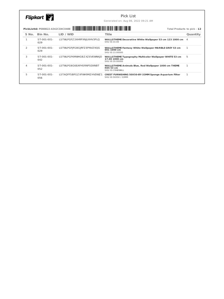 Wallpaper and Filter Pick List | PDF