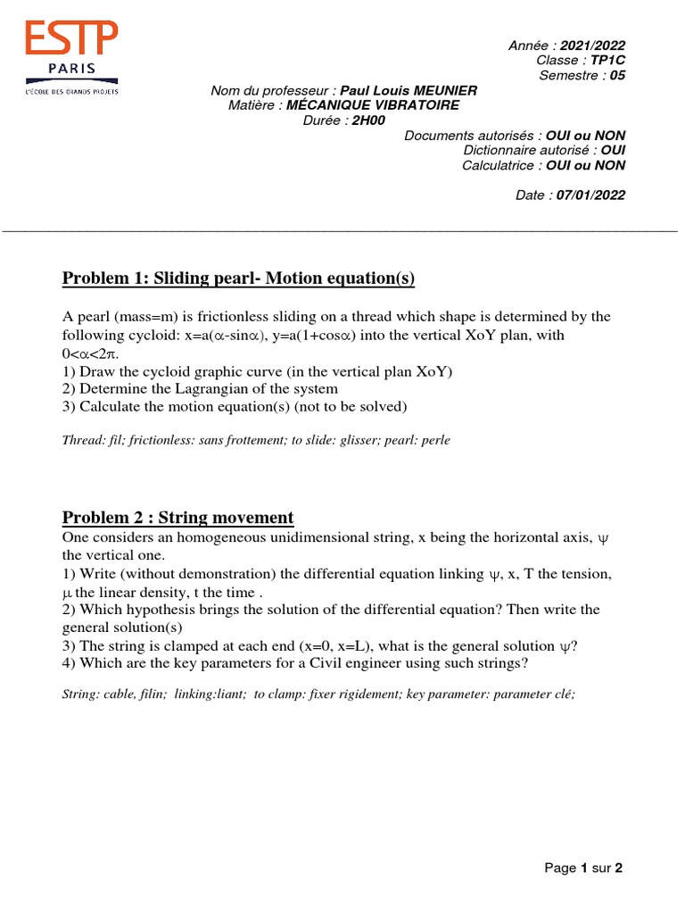TP1C S05 Mécanique Vibratoire MEUNIER Sujet | PDF | Classical Mechanics ...