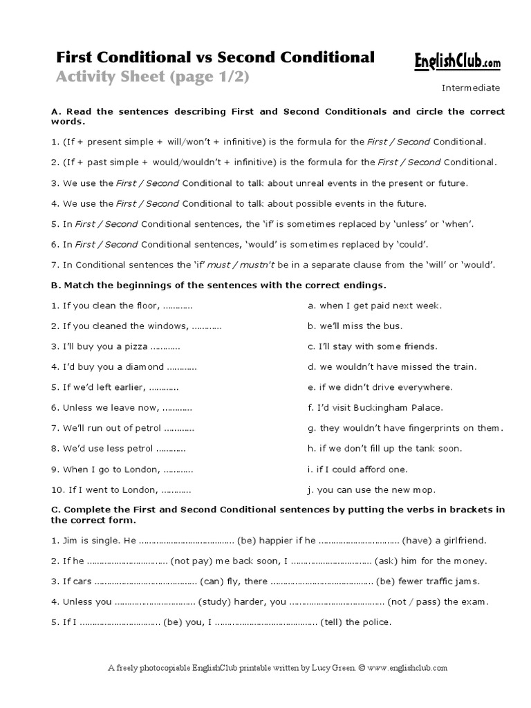 1st Vs 2nd Conditional Activity | PDF | Linguistic Morphology | Syntax