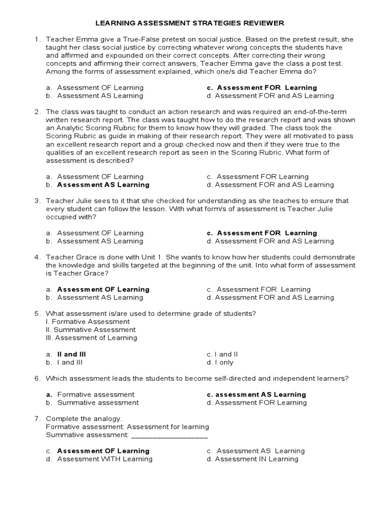 Learning Assessment Strategies Reviewer | PDF | Educational Assessment | Learning