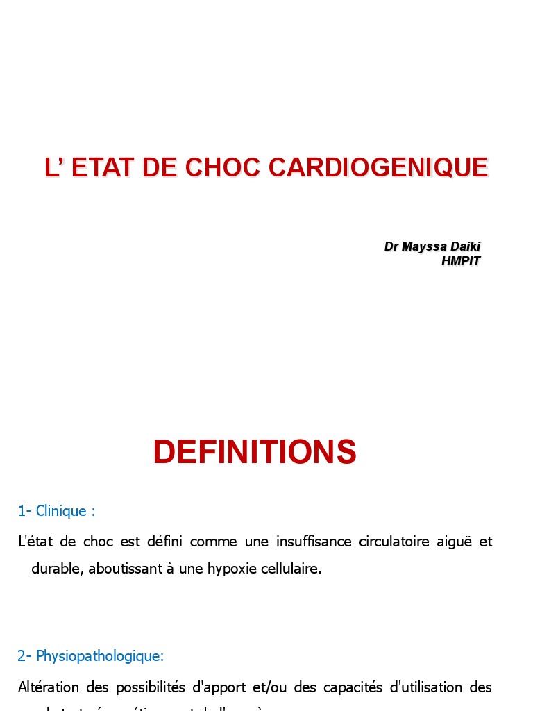 Choc Cardiogénique : Urgence et Traitement | PDF | Infarctus du ...
