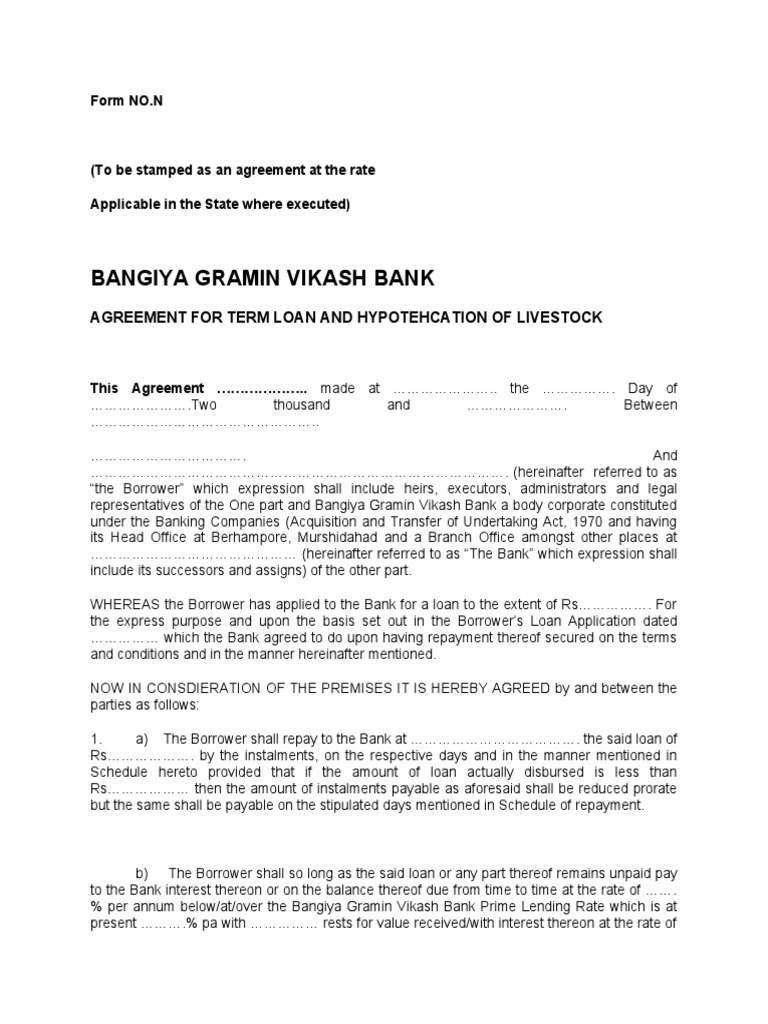 Agreement for Term Loan and Hypothecation of Livestock | PDF | Banks ...