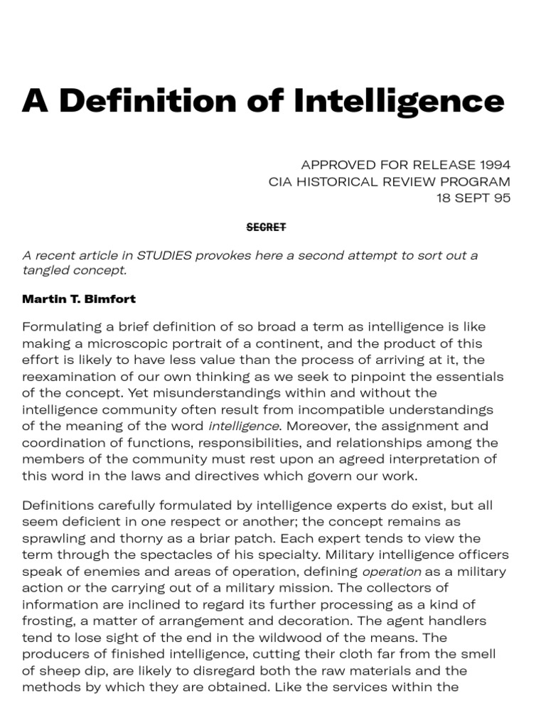 1.2 A-Definition-Of-Intelligence | PDF | Counterintelligence | Military ...