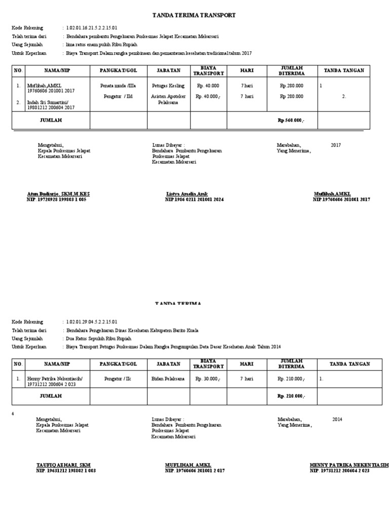 Tanda Terima Perjalanan Dinas Jelapat | PDF