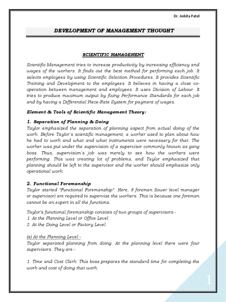 Sem 1 Principles of Management Module 1 Management Theories Section II ...