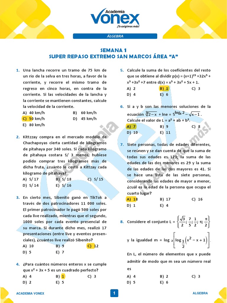 Repaso de álgebra con problemas variados | PDF | Matemática Elemental