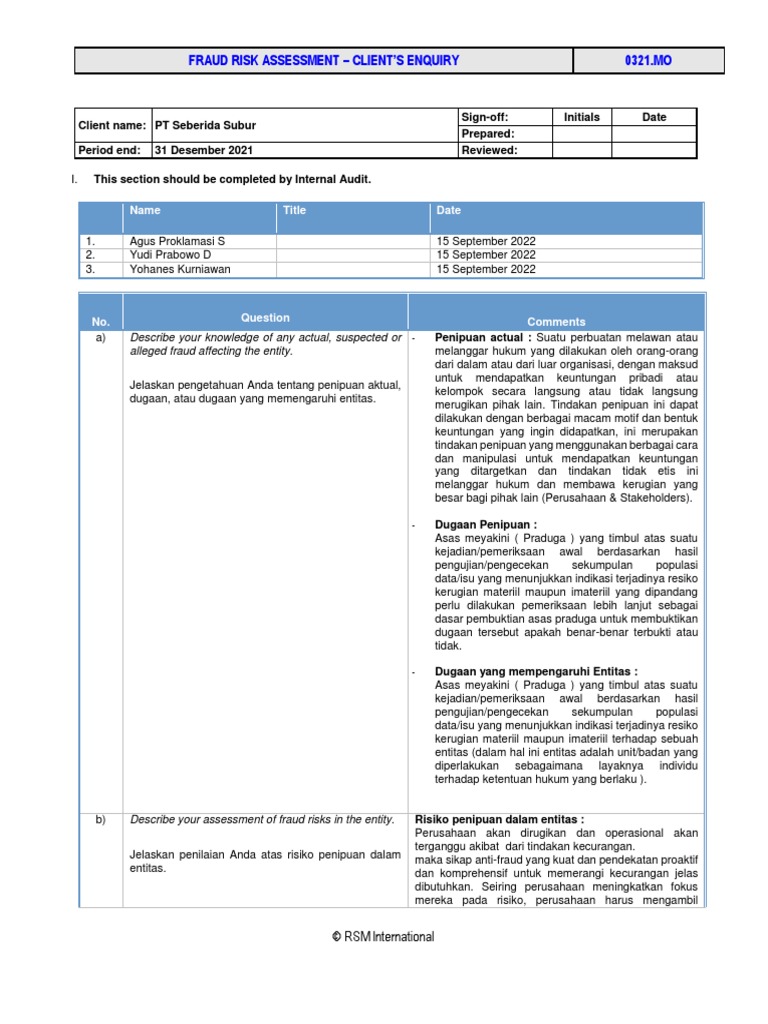 Answered - 321 MO Fraud Risk Assessment - Client's Inquiry Audit ...