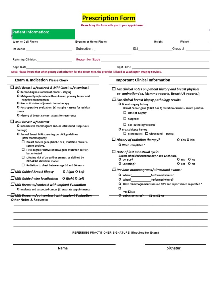 Prescription Template 10 | PDF | Breast Cancer | Mammography