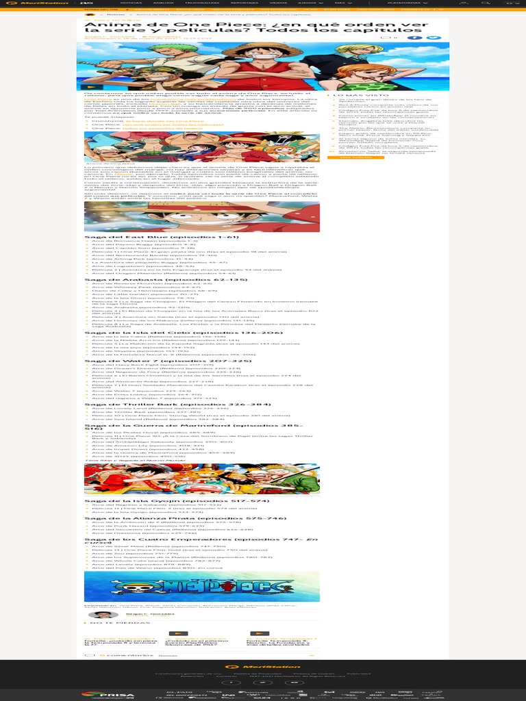 Anime de One Piece - ¿En Qué Orden Ver La Serie y Películas - Todos Los ...