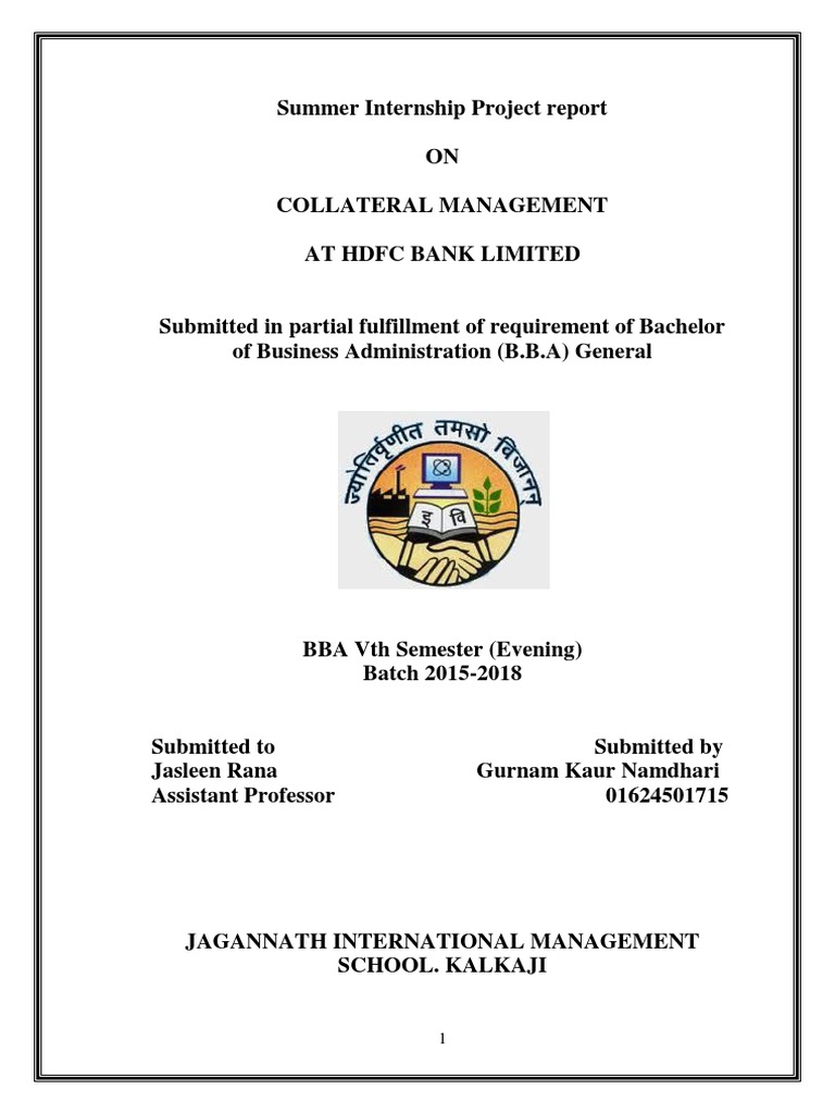 Summer Internship Project Report On HDFC Bank LTD | PDF | Collateral ...