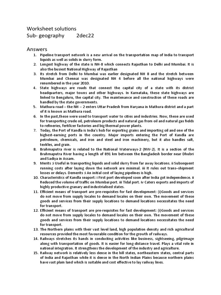 Worksheet Geography 02-Dec-2022 | PDF | Transport | Rail Transport
