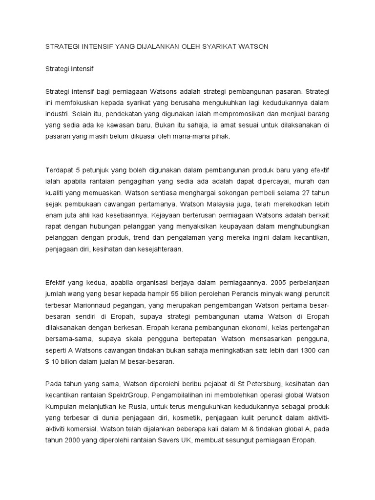 Strategi Intensif Yang Dijalankan Oleh Syarikat Watson | PDF