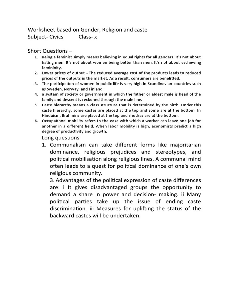 Gender, Religion and Caste | PDF