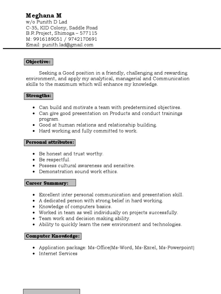 Meghana Resume PDF | Download Free PDF | Cognition | Cognitive Science