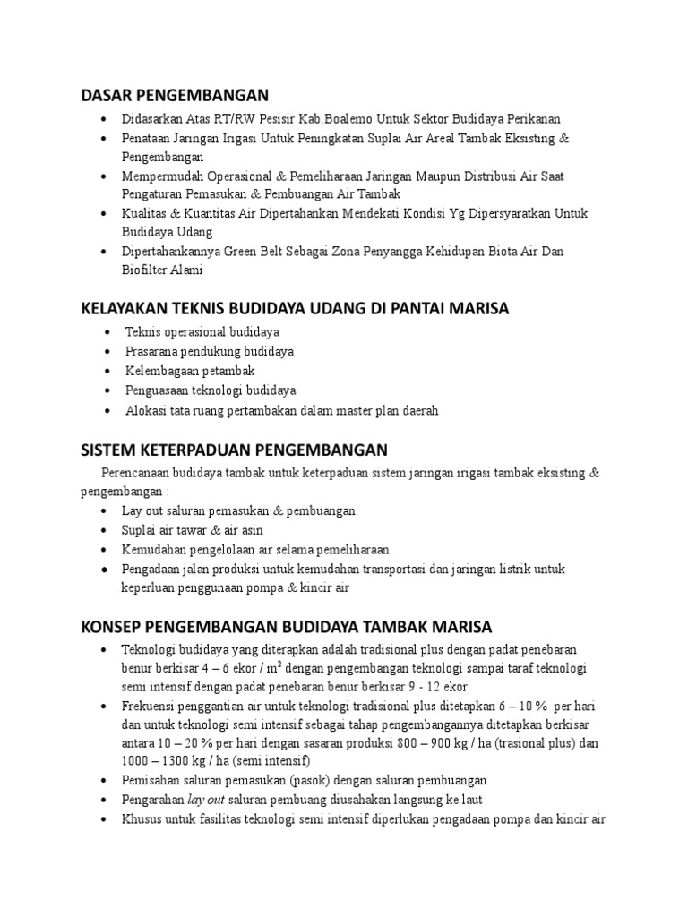 Resume Teknis Budidaya Tambak Inti Rakyat (TIR) Marisa | PDF | Griya & Taman | Teknologi & Rekayasa