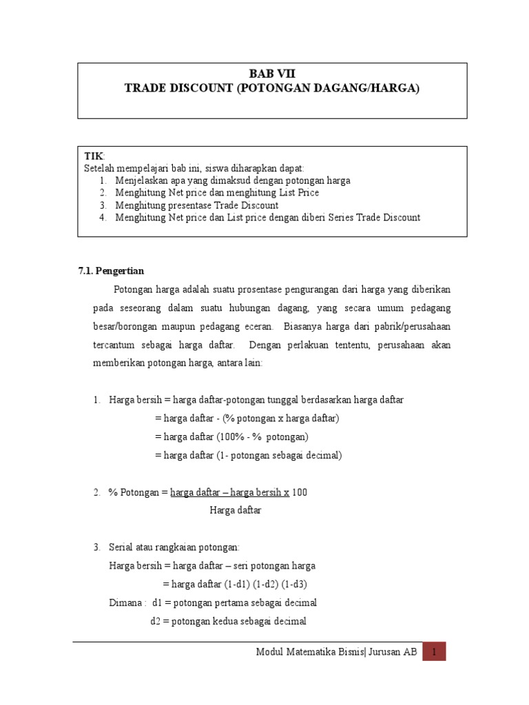 Bab 7 Trade Discount (Potongan Barang Atau Harga) | PDF