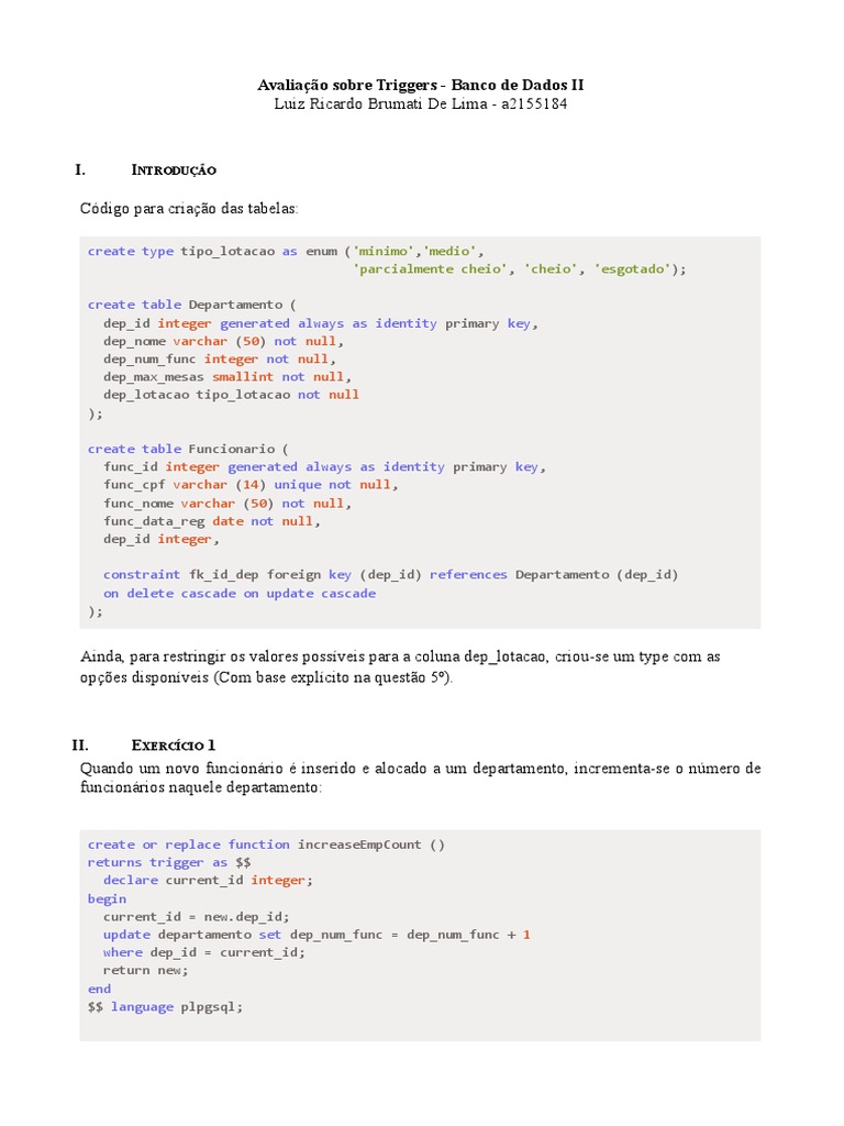 Atividade Triggers - Banco de Dados II | PDF | Bancos de dados | Gestão de dados