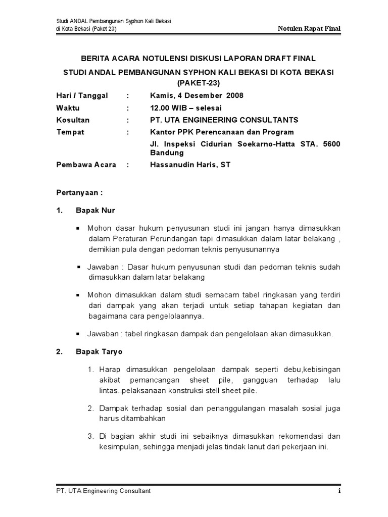 NOTULEN RAPAT Laporan Draft Final | PDF
