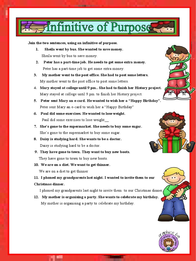Infinitive of Purpose-Worksheet | PDF