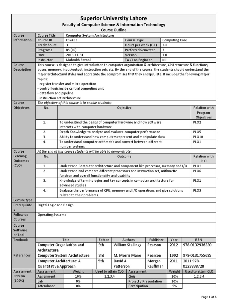 Computer System Architecture (CS, IT, SE) - OBE | PDF Computer System Architecture (CS, IT, SE) - OBE | PDF