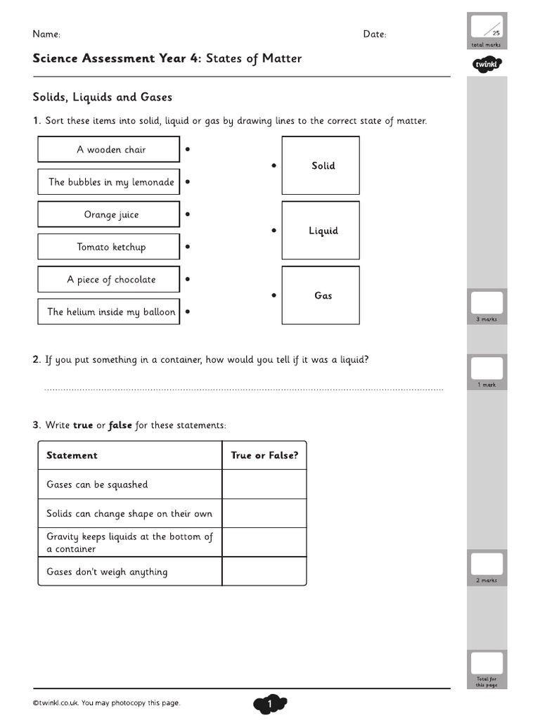 T2 S 861 Year 4 States of Matter End of Unit Assessment | PDF