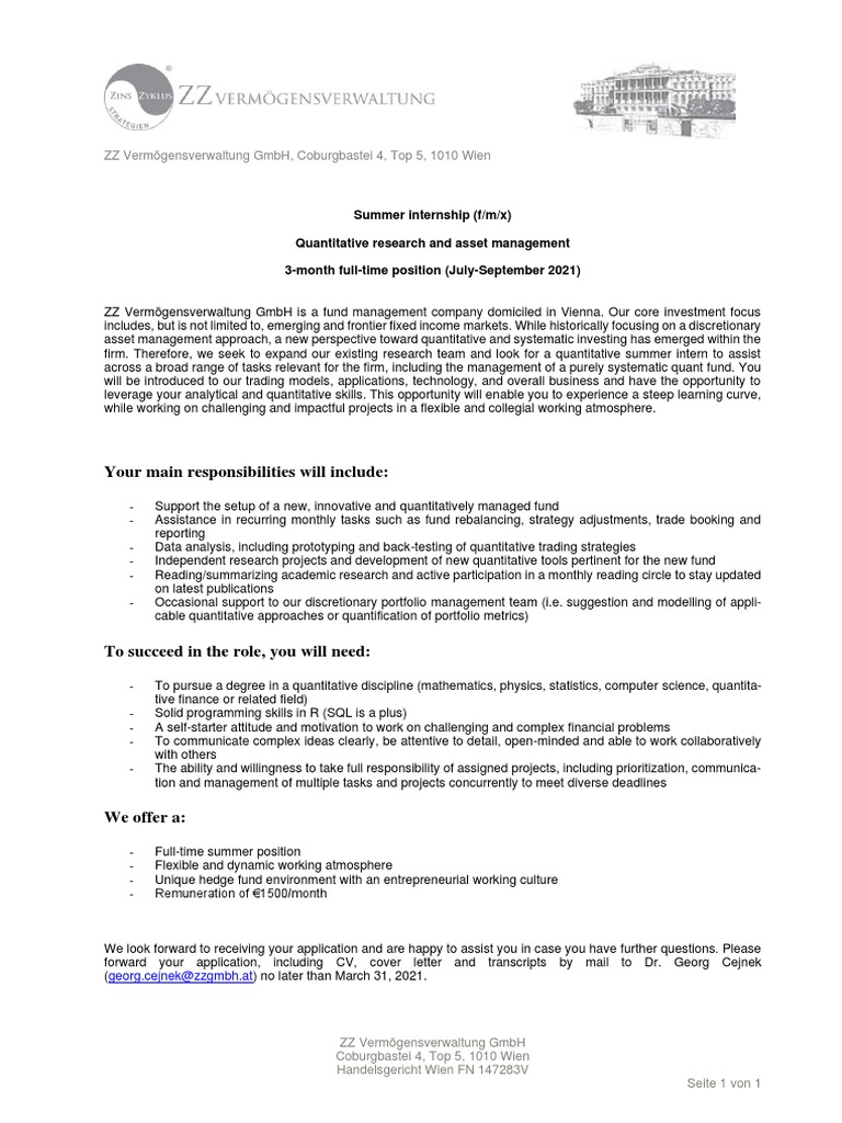 Internship ZZ Quant Research | PDF | Cognition | Business